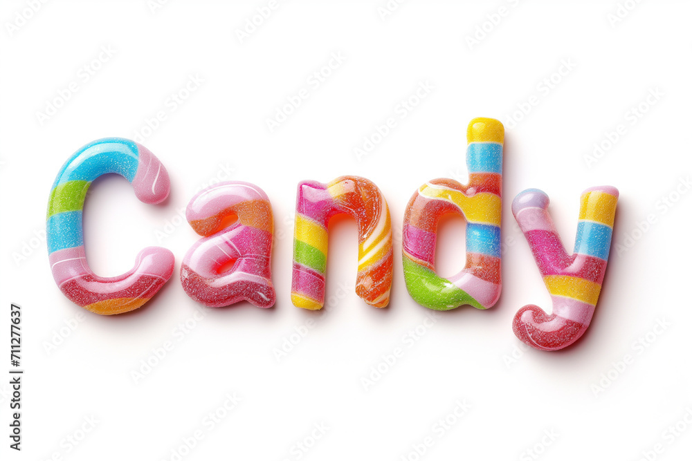 Colorful candy letters spelling the word CANDY isolated on a white ...