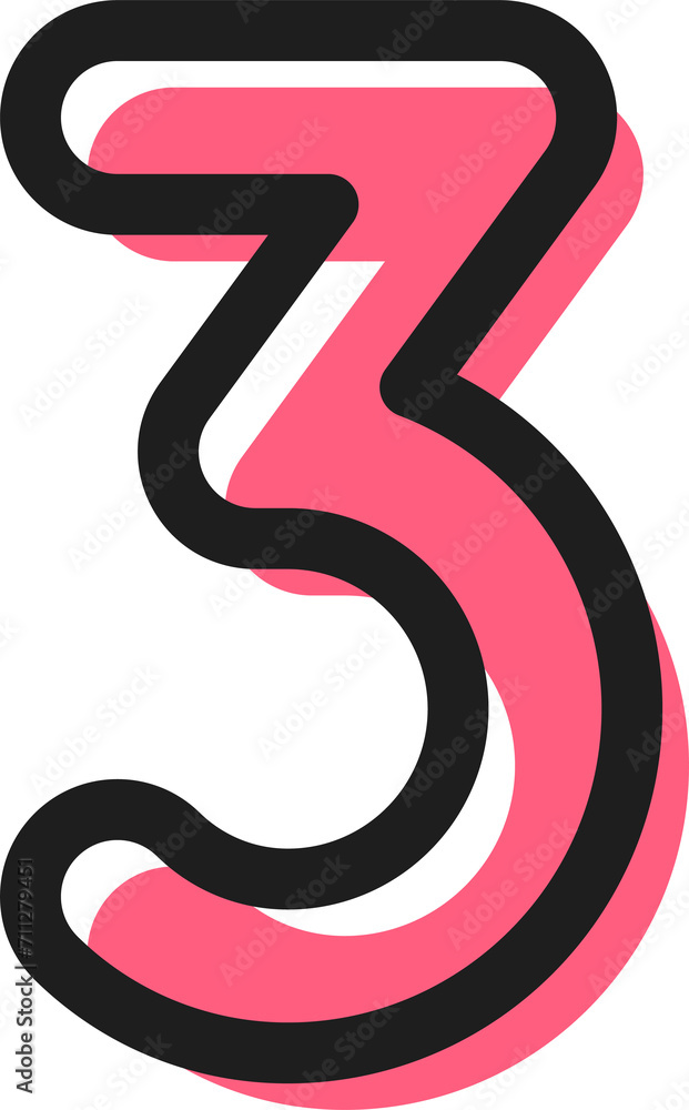 Vector three digit number, third pink silhouette Stock Illustration ...