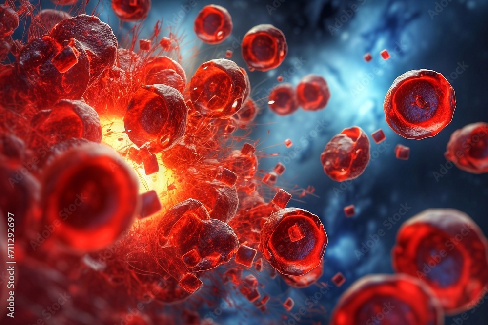 Red blood cells clot in vein. Human red blood cells in macro version ...