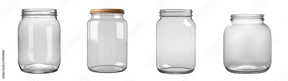 empty glass jar set, canning and preserving. With cover and without lid ...