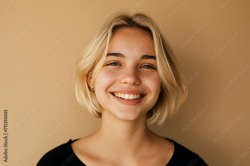 Radiant Youth, Smiling Gen Z Blonde Woman in Happy Portrait Stock ...