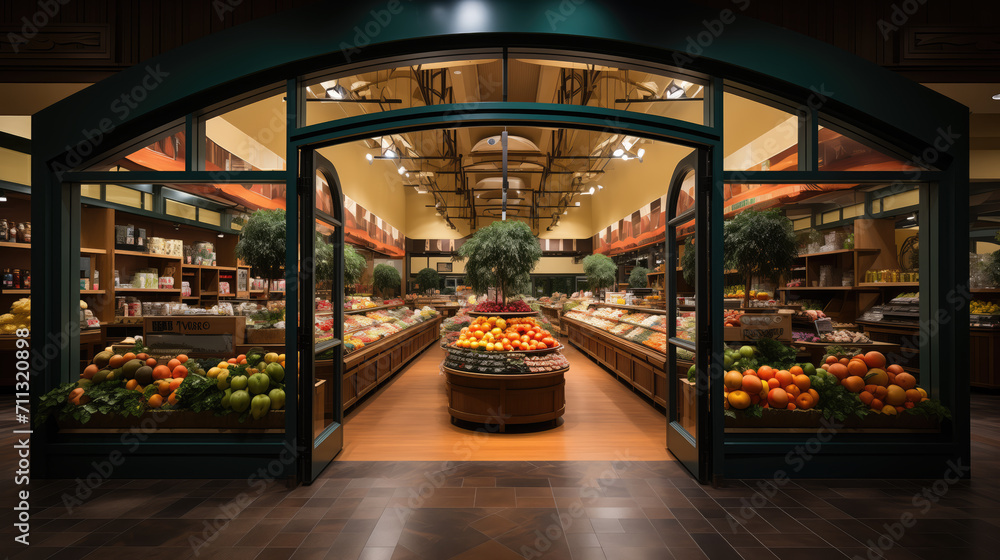 The inviting entrance of a grocery store opens to a well-stocked ...