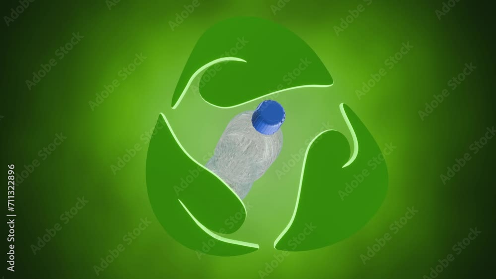 3d animation of biodegradable sign and empty plastic bottles Stock ...