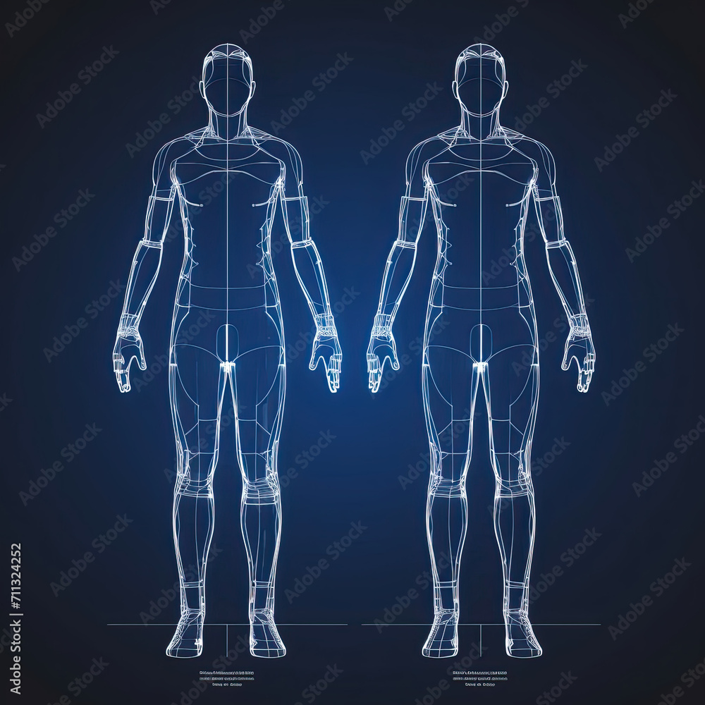 Blueprint of Male and Female Human Body, Detailed Structure of Man and ...