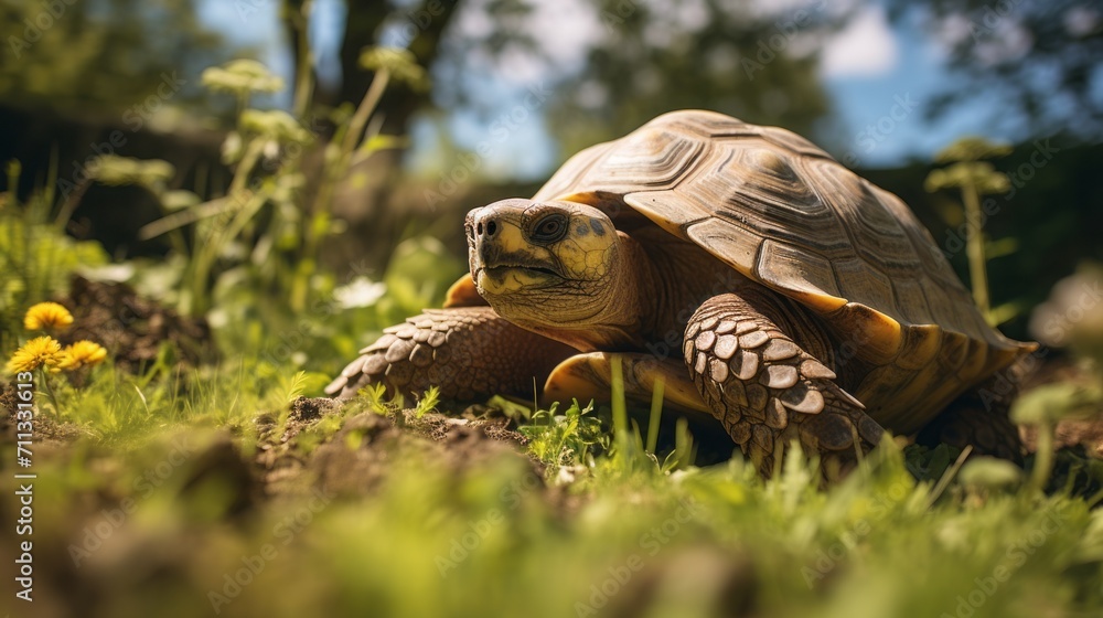 Unique scenes of a tortoise exploring the outdoors, highlighting the ...