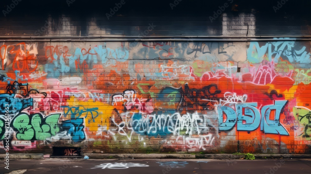 Urban scenes of a fading graffiti wall, showcasing the weathered and ...