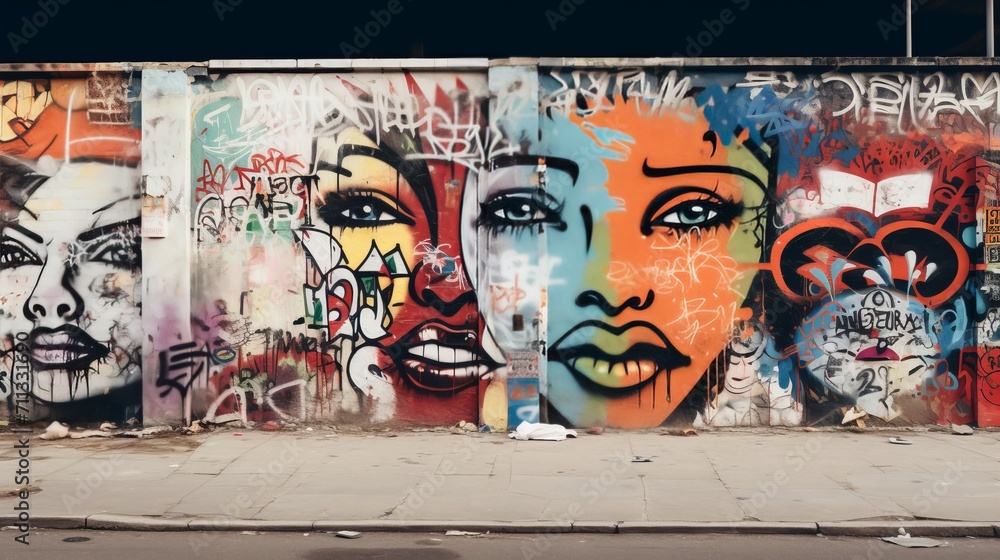 Urban scenes of a fading graffiti wall, showcasing the weathered and ...