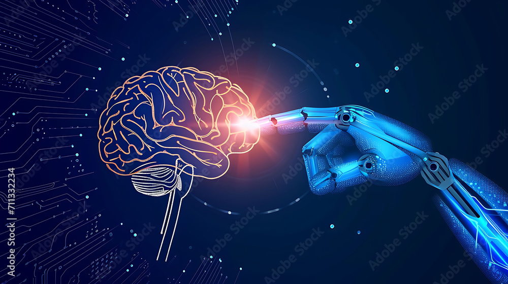 Robotic Hand Touching the Digital Representation of a Human Brain ...