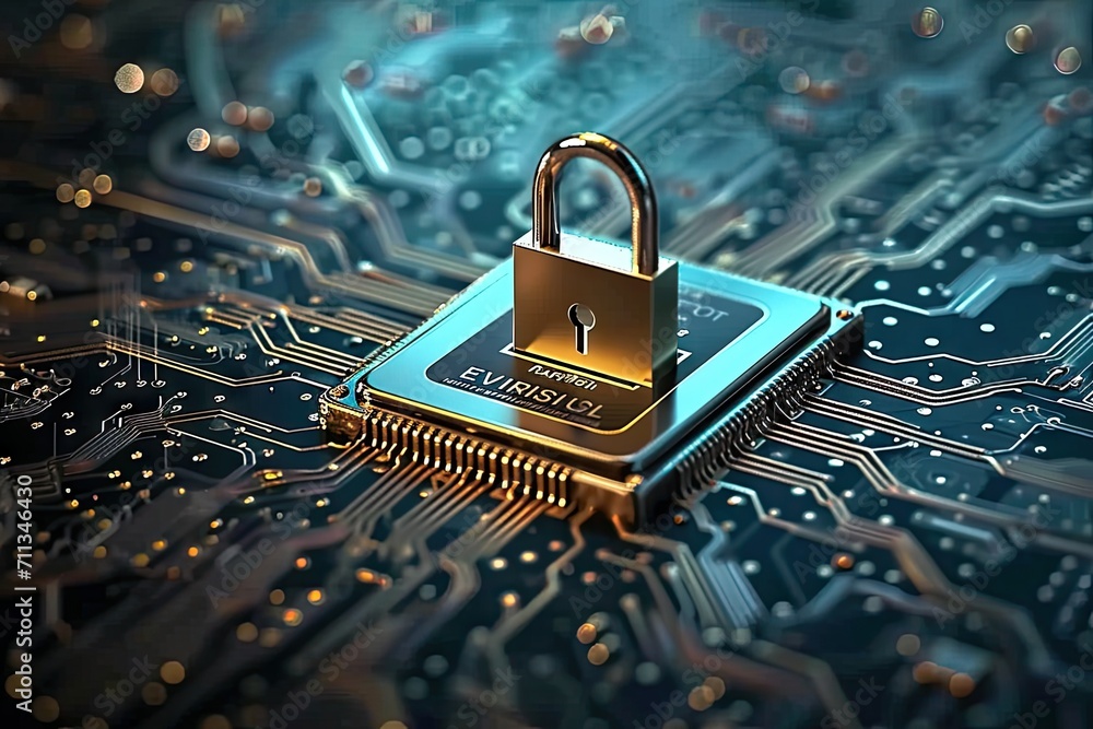 Digital fortress. Evocative image cybersecurity with array of symbolic ...