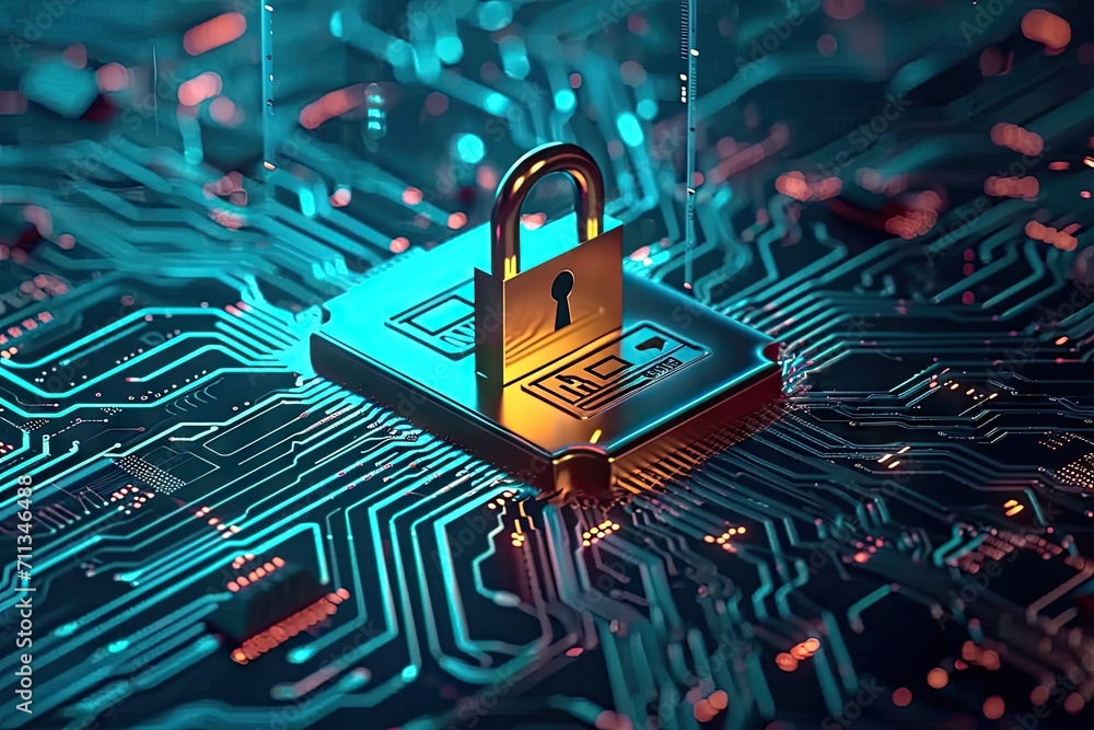 Digital fortress. Evocative image cybersecurity with array of symbolic ...