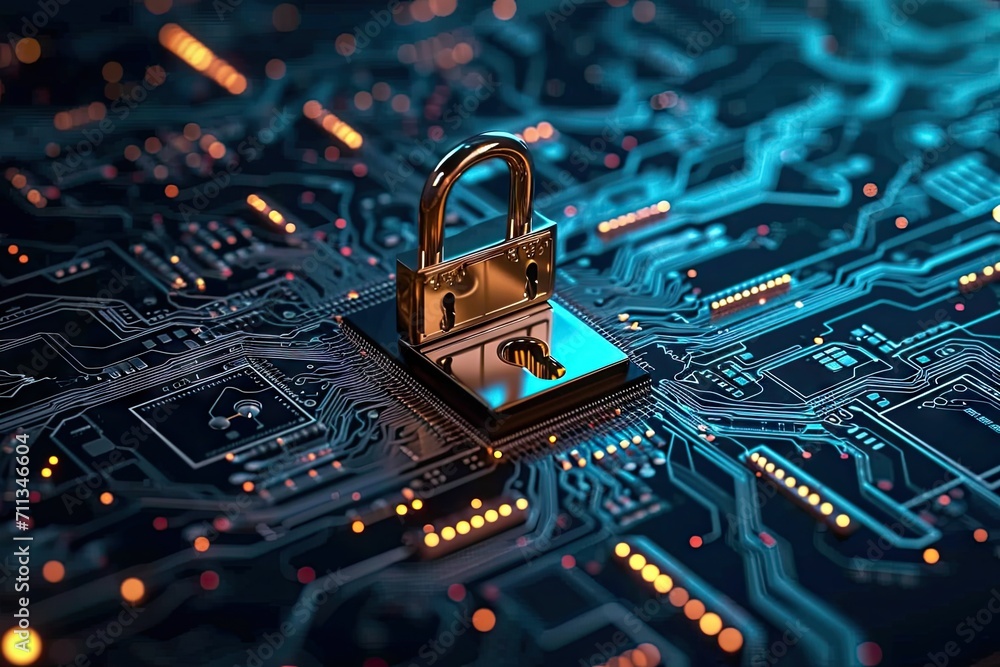 Digital fortress. Evocative image cybersecurity with array of symbolic ...