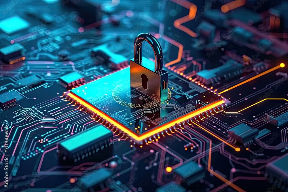 Digital fortress. Evocative image cybersecurity with array of symbolic ...