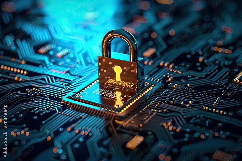 Digital fortress. Evocative image cybersecurity with array of symbolic ...