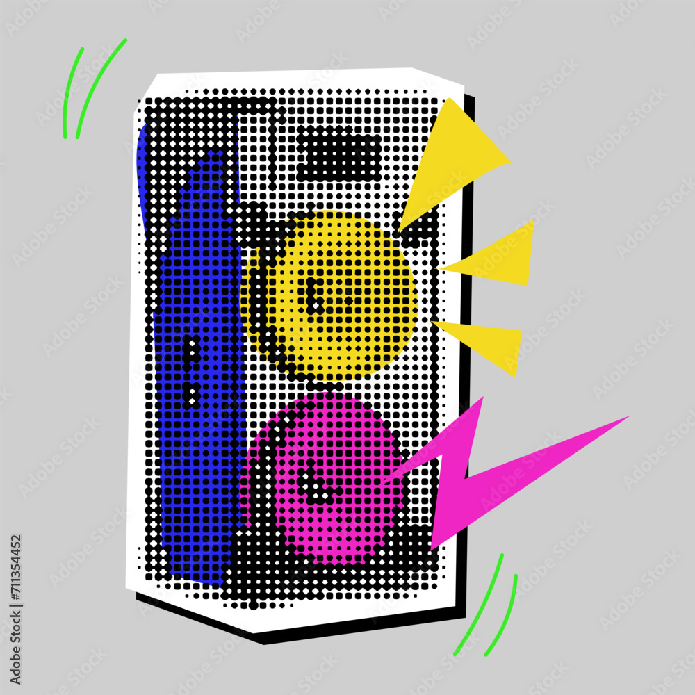 Music column, bass collage grunge pop art rock. A black and white ...