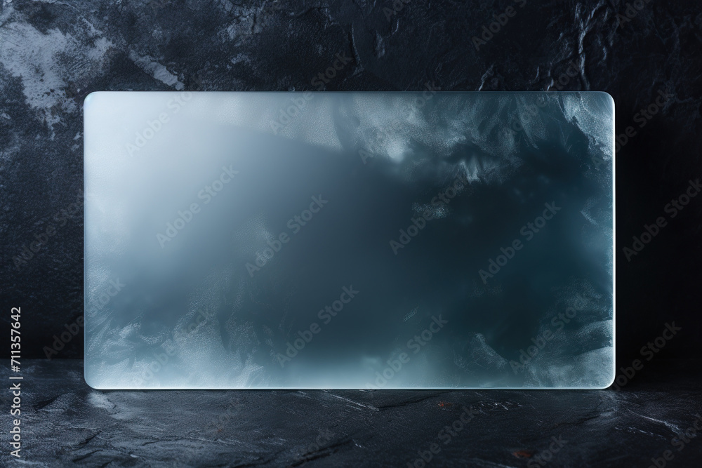 Frosted glass on a on a black granite background. Glassmorphism effect ...