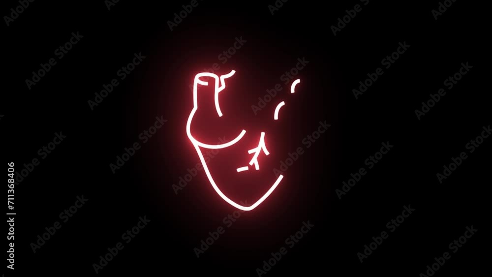 Neon human heart animation. Animation of a beating glowing human heart ...