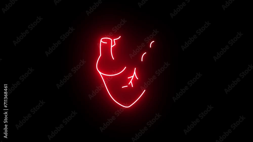 Neon human heart animation. Animation of a beating glowing human heart ...