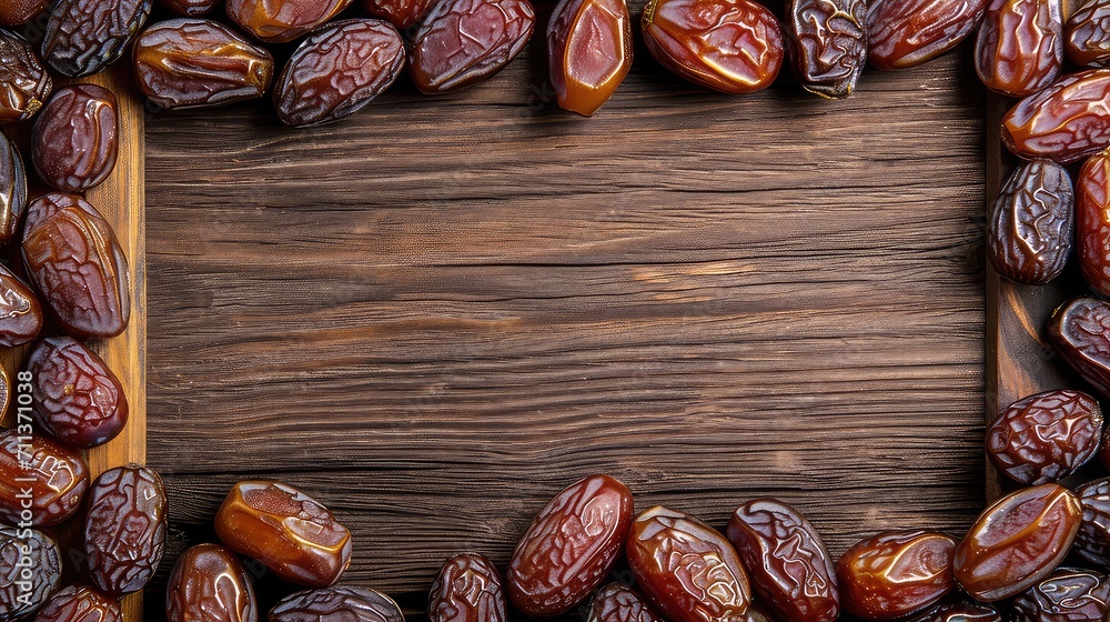 Foto de Top down view of dates border frame of stalks of dates with ...