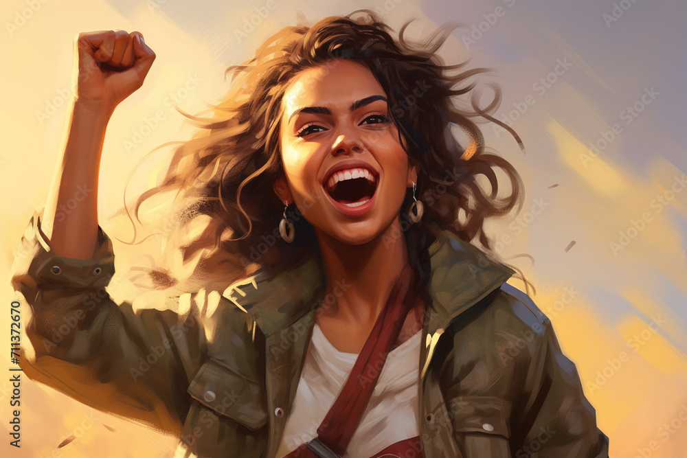 Empowered Woman Raising Her Fist in a Symbol of Strength and ...