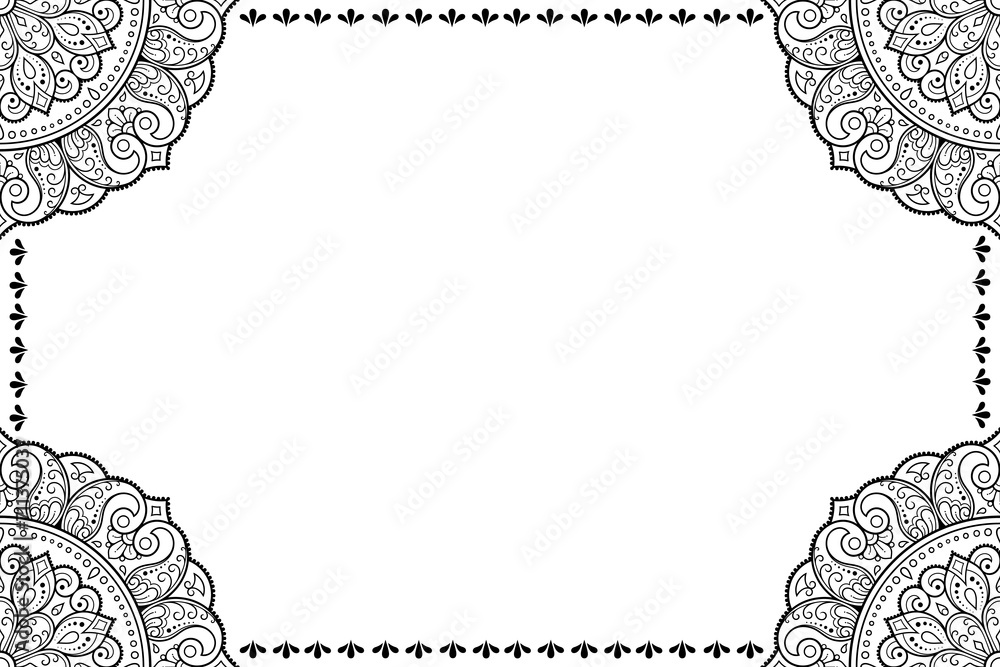 Frame in eastern tradition. Stylized with henna tattoos decorative ...