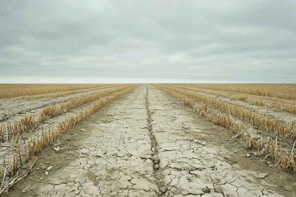 Dry and cracked soil in a corn field. Global warming concept. A ...