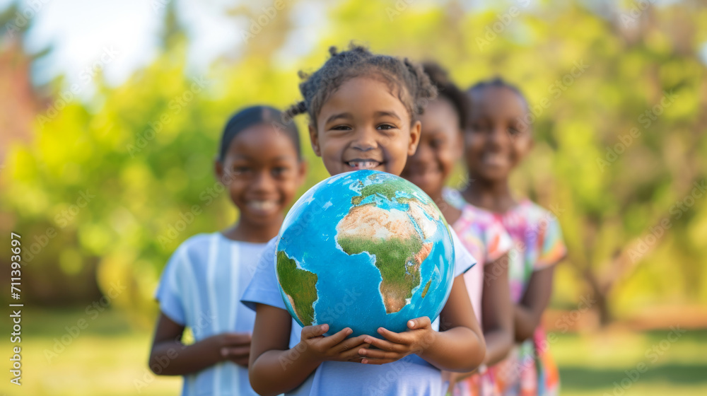 International day of peace concept with African Children holding earth ...