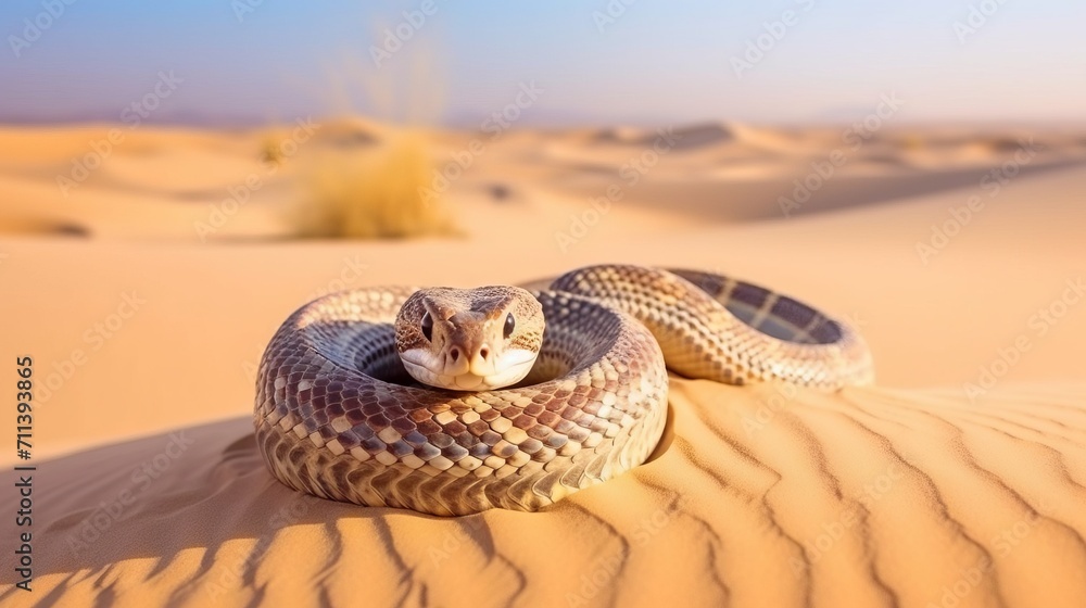 Closeup image of a snake in a desert. Wildlife image of a sand snake ...