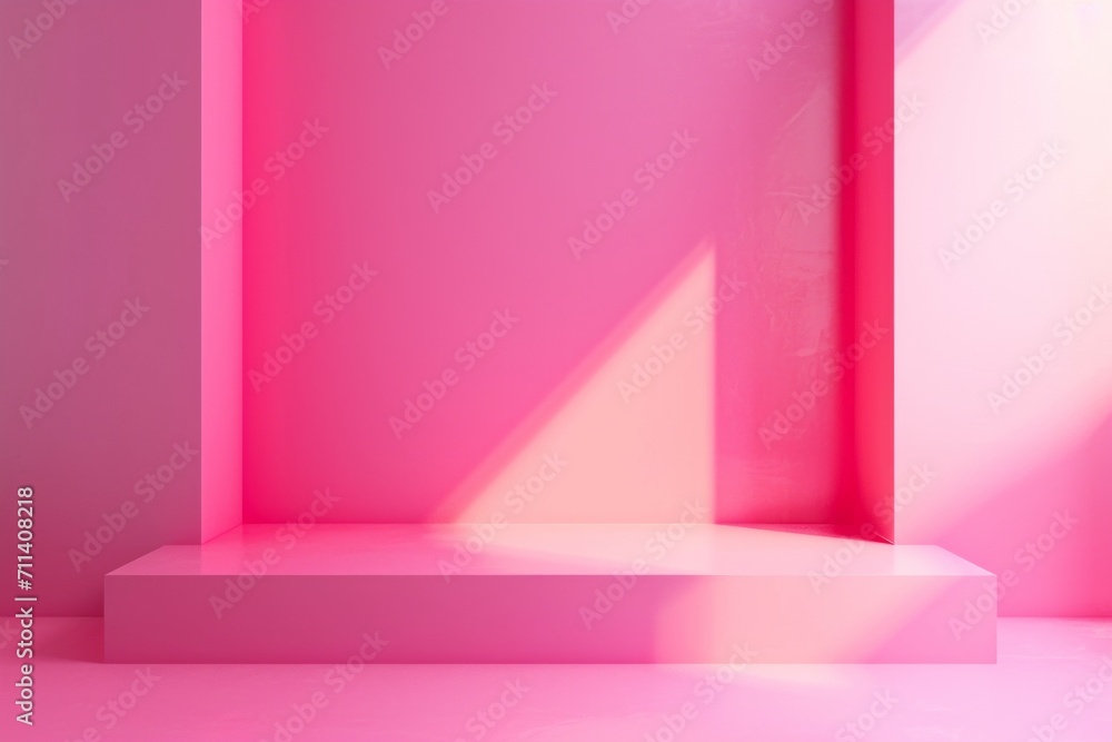 Empty pink room interior with window shadow. Abstract studio background ...