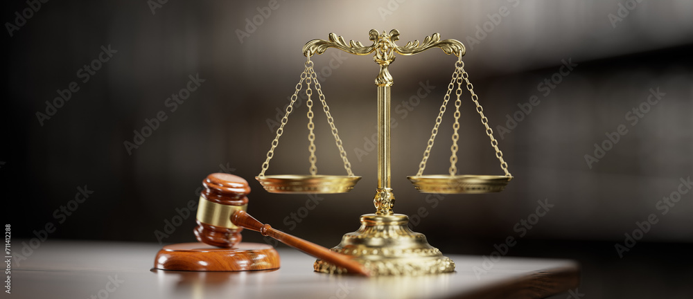 Legal concept: Scales of justice and and the judge's gavel hammer as a ...