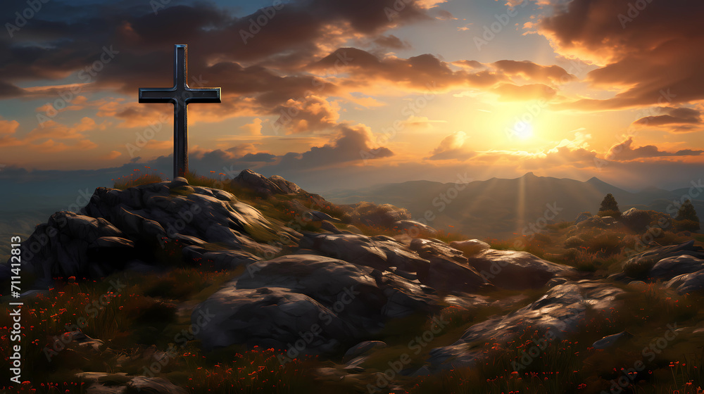The holy cross on the hill symbolizing the death and the resurrection ...