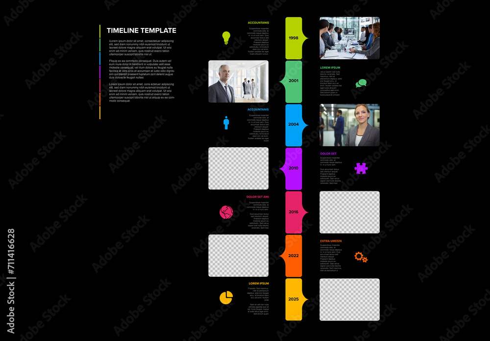 Simple black vertical timeline process infographic with big photo ...