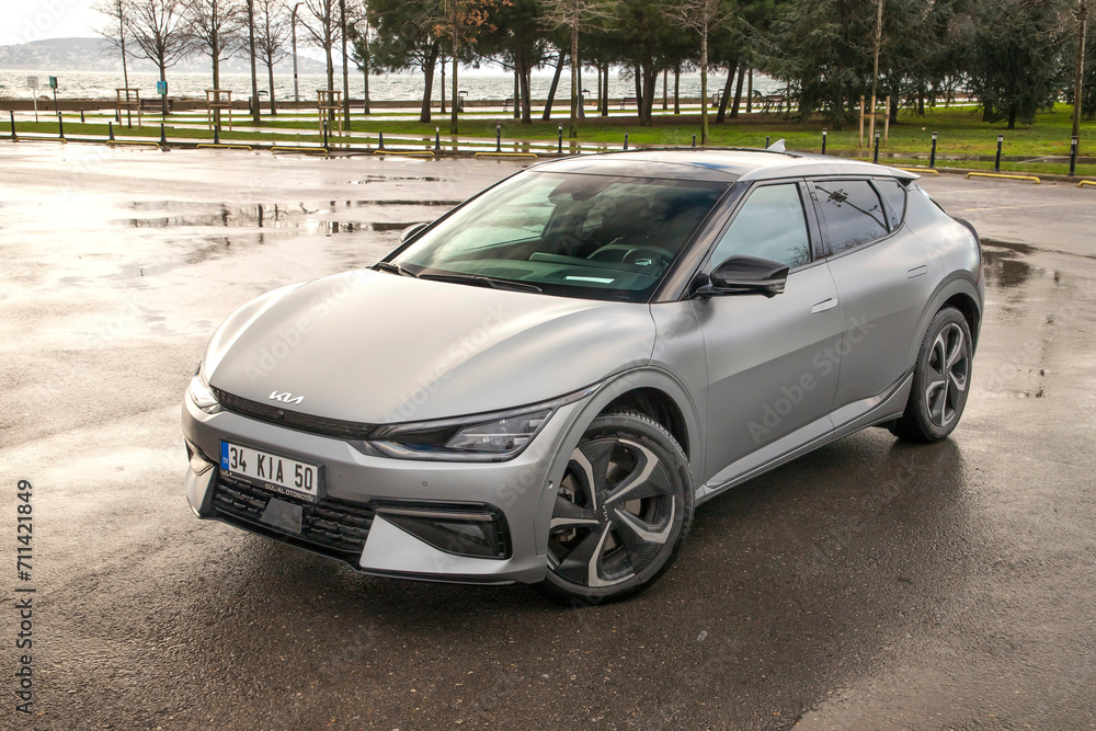 Kia EV6 is a battery electric compact crossover SUV produced by Kia. Stock Photo | Adobe Stock