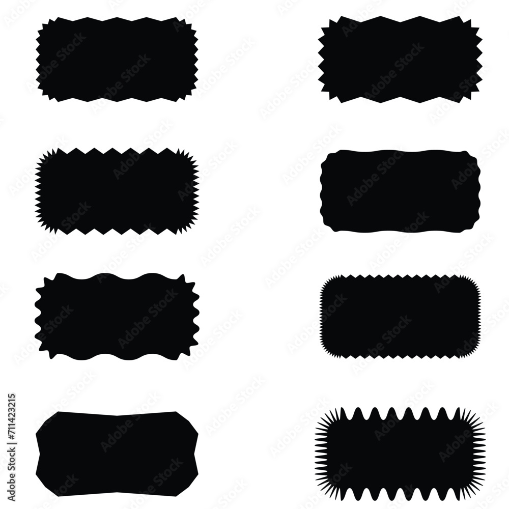 Scallop edge rectangular button icon set. A group of 9 rectangle ...