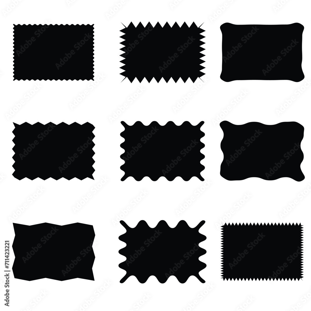 Perforated edge rectangular button icon set. A group of 9 rectangle ...