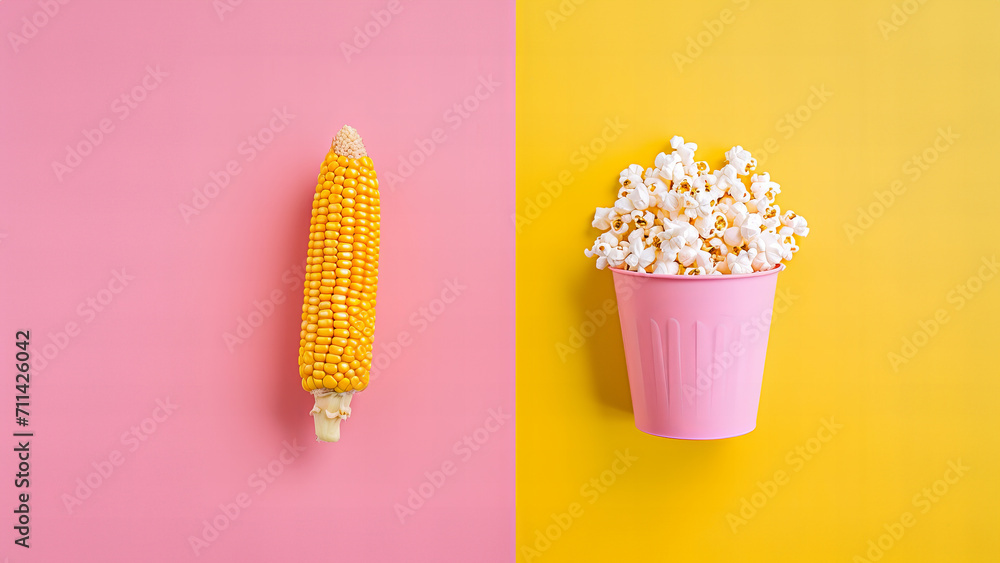 Image split on two. On one side on pastel pink background there is a ...