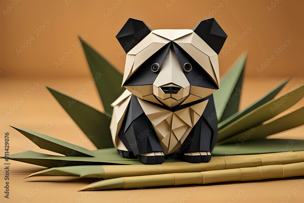 Origami panda and bamboo.The panda is the national animal of China ...