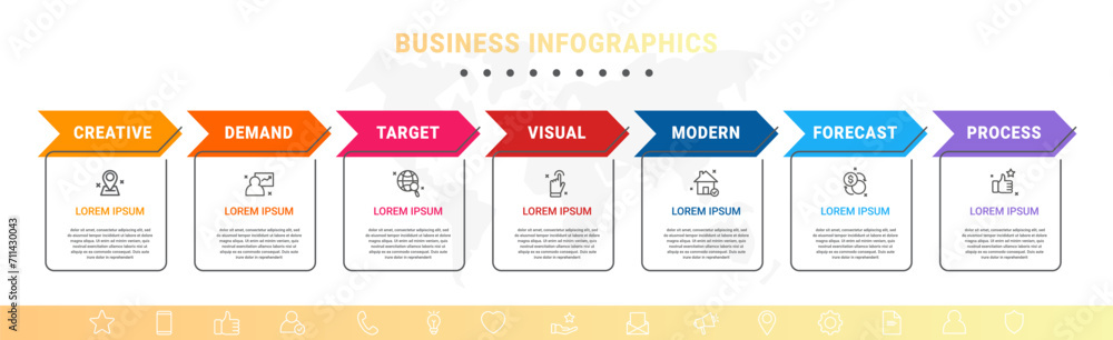 Vector concept of infographics with arrow business model for seven ...