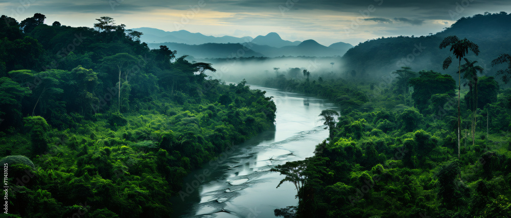 Serene Rainforest River: Aerial Photography with Top View, Greeny Hues ...