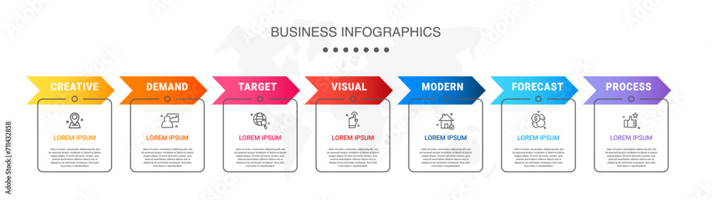 Vector concept of infographics with arrow business model for seven ...