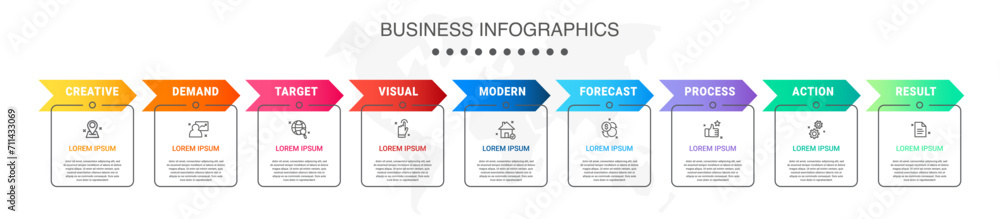 Vector concept of infographics with arrow business model for nine ...