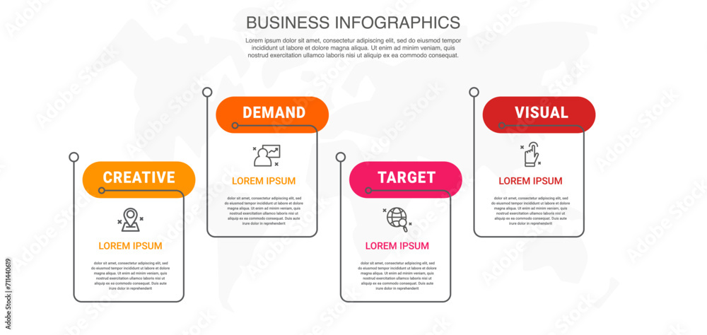 Infographics steps rectangle. Concept of four steps with colorful lines ...