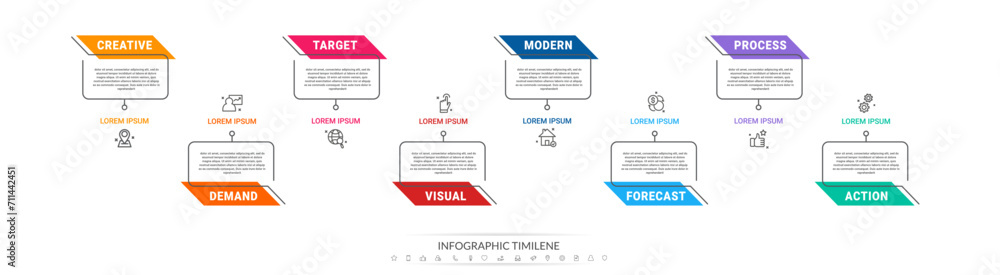 Infographics steps rectangle. Concept of 8 steps with colorful lines ...