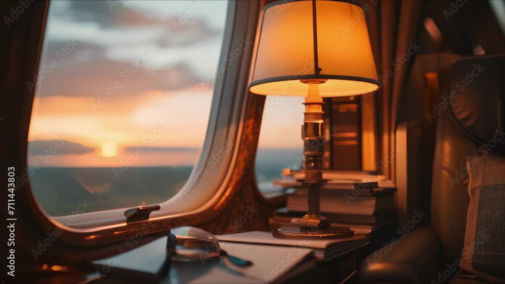 Vidéo Stock The cozy ambiance of the private jet is enhanced by the ...