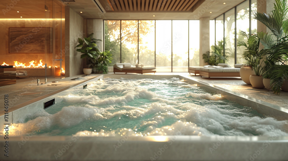 A visually delightful hydrotherapy room in a spa salon, featuring a ...