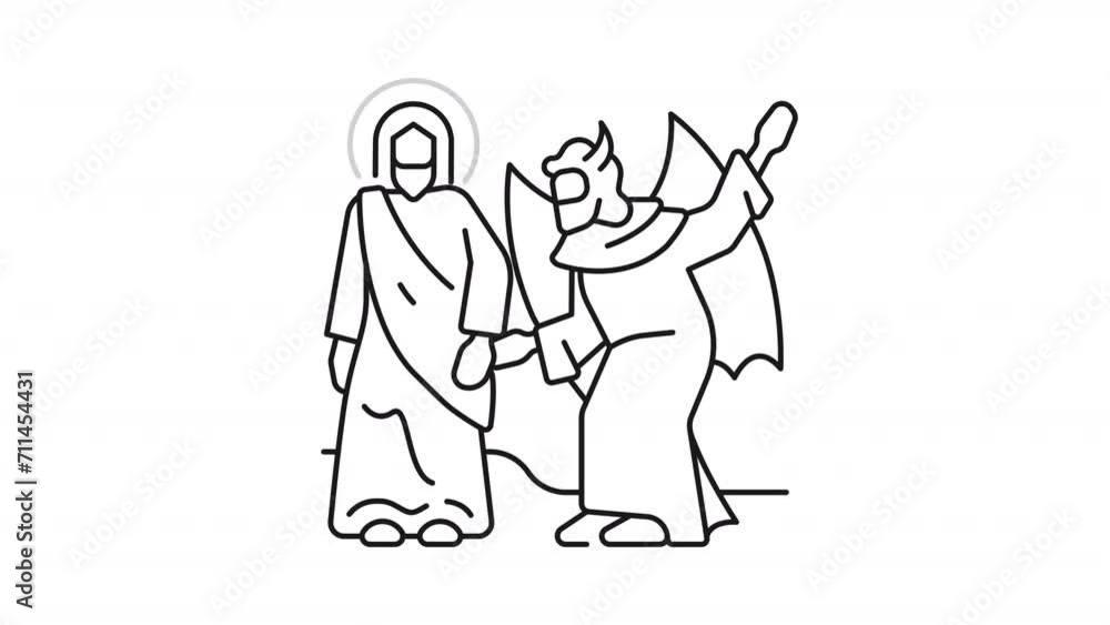 Vidéo Stock Temptation of Christ line animation. Jesus and Satan ...