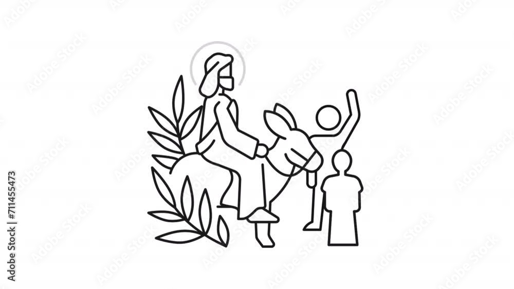 Entry into Jerusalem line animation. Jesus Christ riding donkey ...