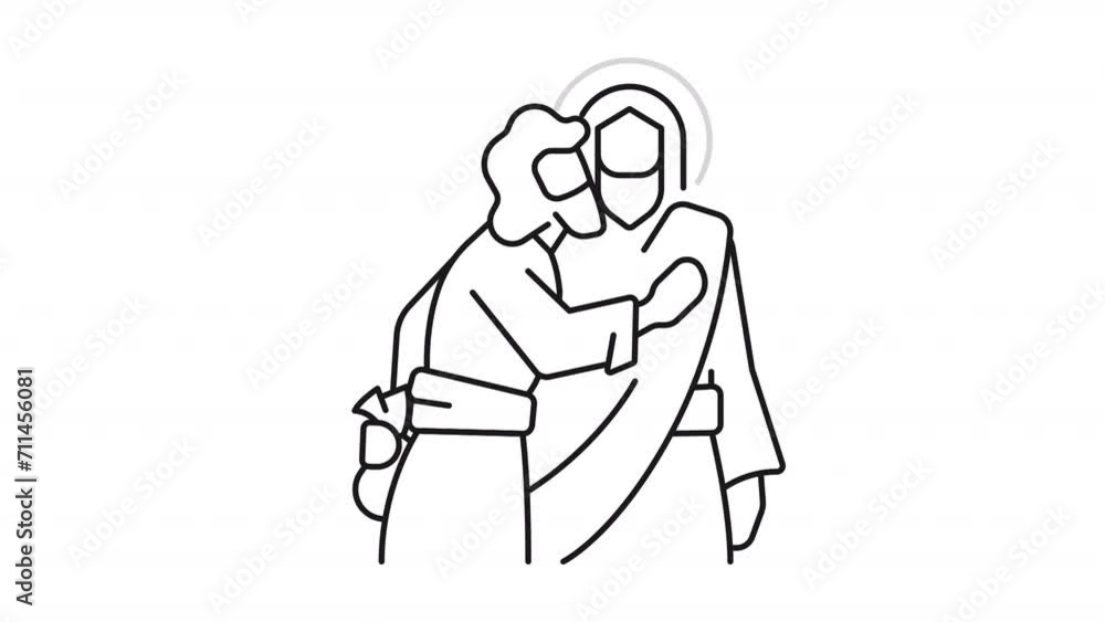 Vidéo Stock Kiss of Judas line animation. Jesus Christ betrayal ...