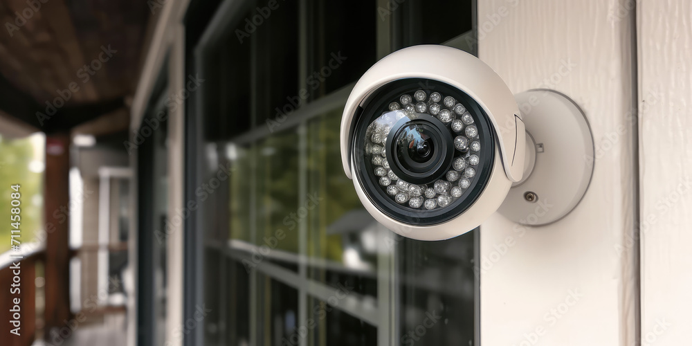 Modern Home Security white CCTV Camera. Close-up of a modern CCTV ...