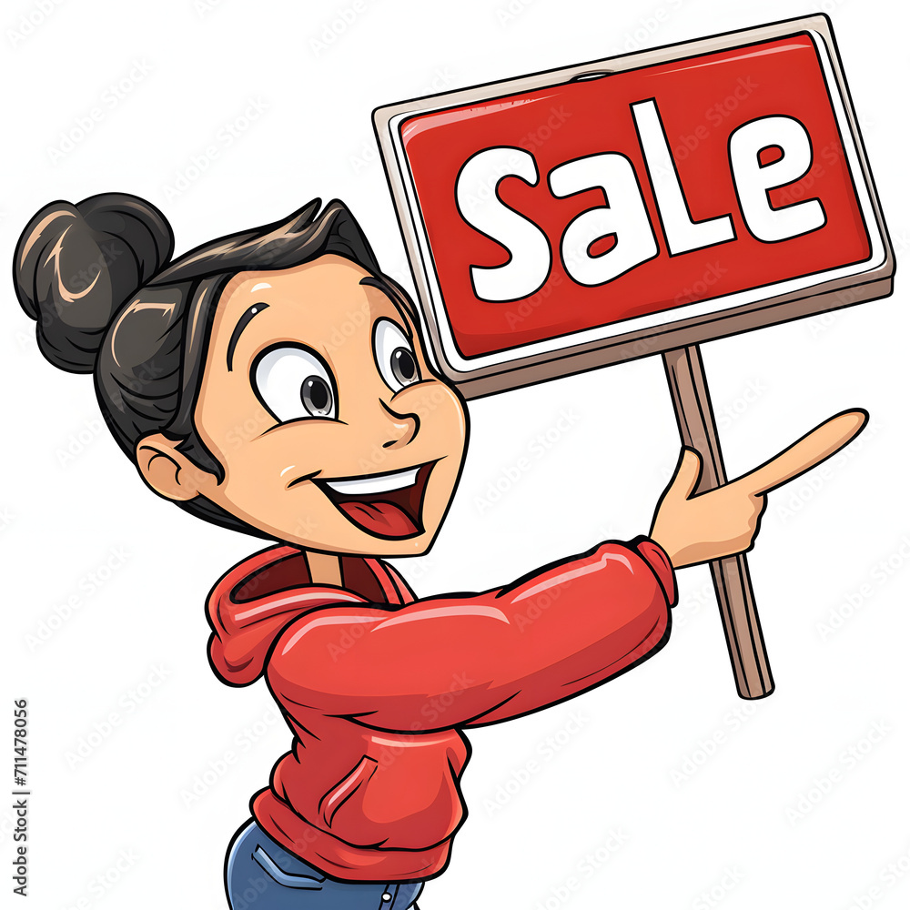 Person using a "sale" sign to promote a garage sale isolated on white ...