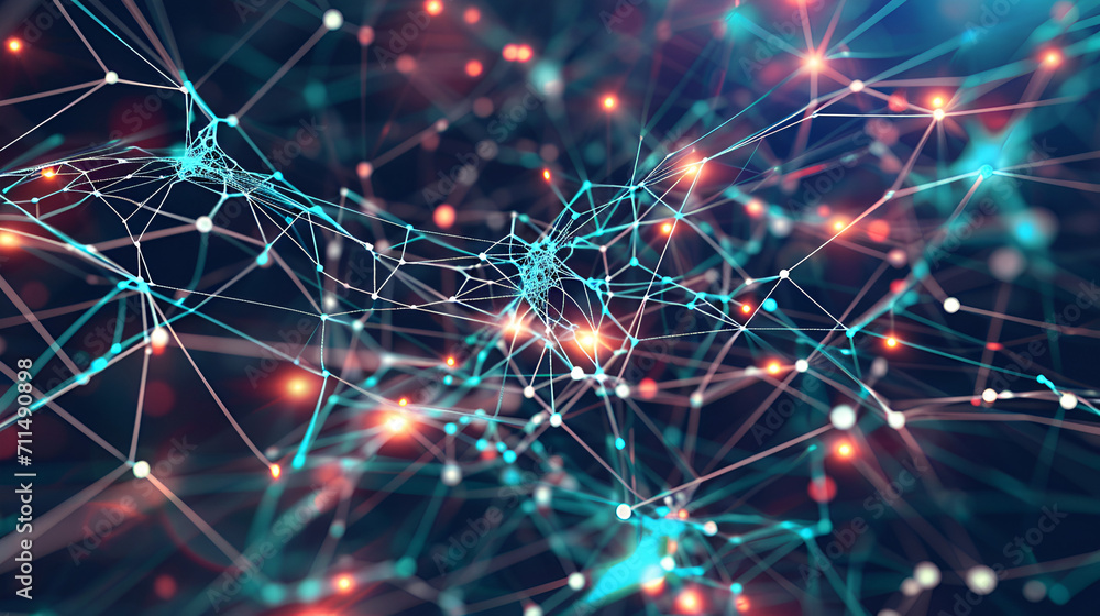 Abstract background with lights 3d Rendered Neuron Network with ...